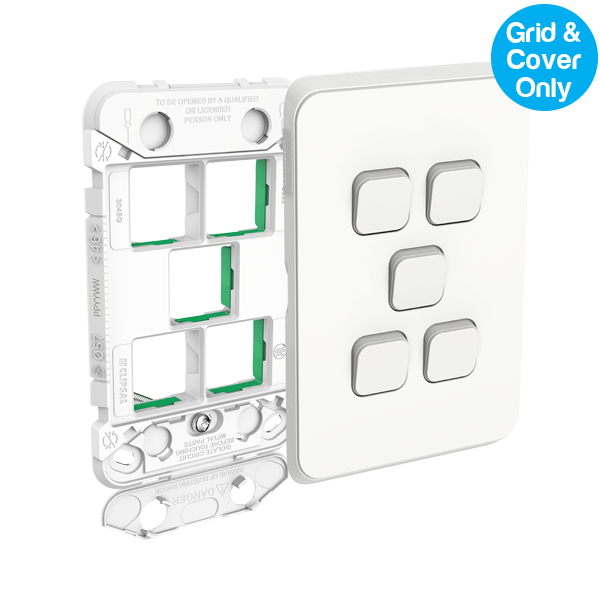 Clipsal Iconic 5 Gang Switch Grid and Skin | 3045VH-VW