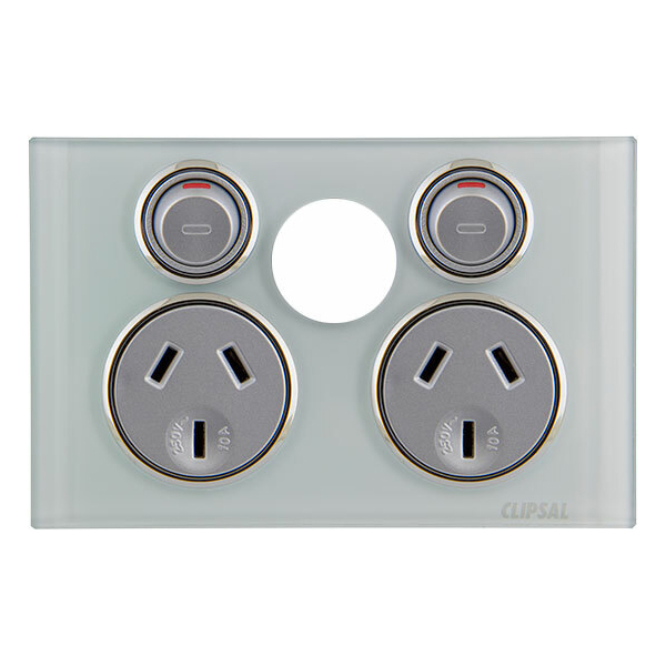 Clipsal Saturn Double Powerpoint Without Removable Switch Ocean Mist
