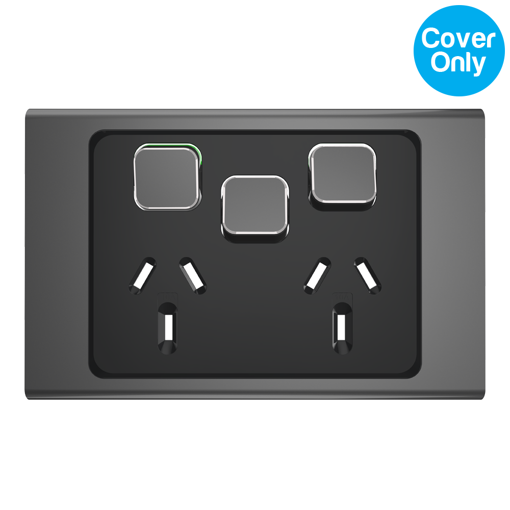 Clipsal Iconic Styl Double Powerpoint Skin + Extra Switch Silver Shadow