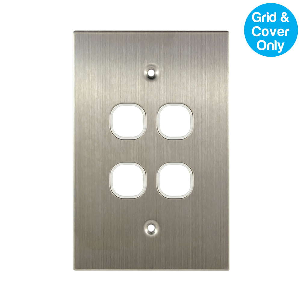 Connected Switchgear Stainless Steel 4 Gang Plate White