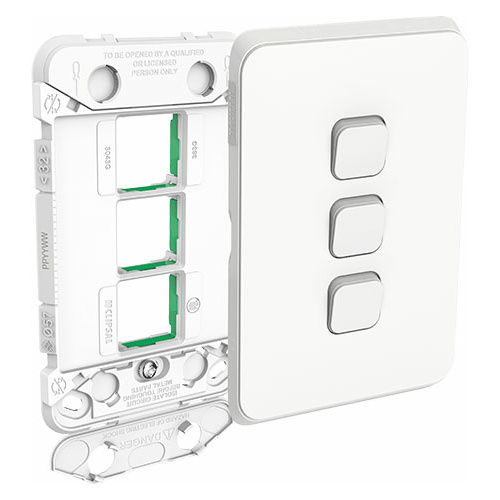 Clipsal Iconic 3 Gang Switch Grid and Skin | 3043VH-VW