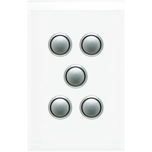 Clipsal Saturn 5 Gang Switch With LED Pure White | MJS Electrical Supplies