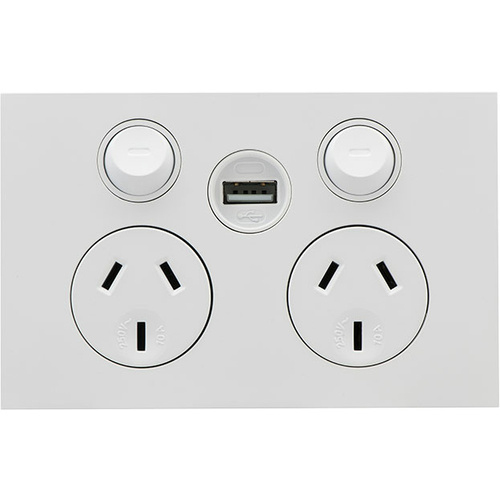 Clipsal Saturn ZEN Double Powerpoint With USB Charger White