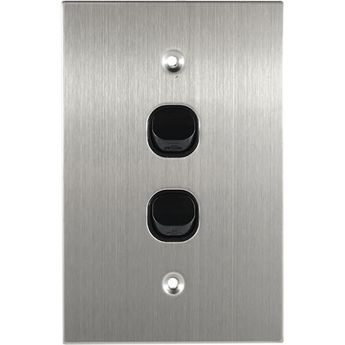 Connected Switchgear Stainless Steel 2 Gang Light Switch Black